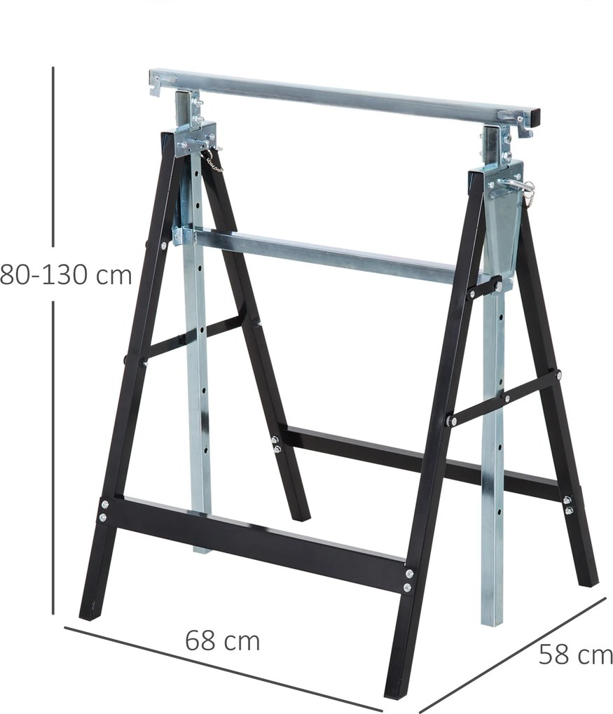 HOMCOM 2 x lešení kozlík skládací výškově nastavitelný do 200 kg z oceli černé barvy 68 x 58 x 80-130 cm pro stavební práce a kutily |