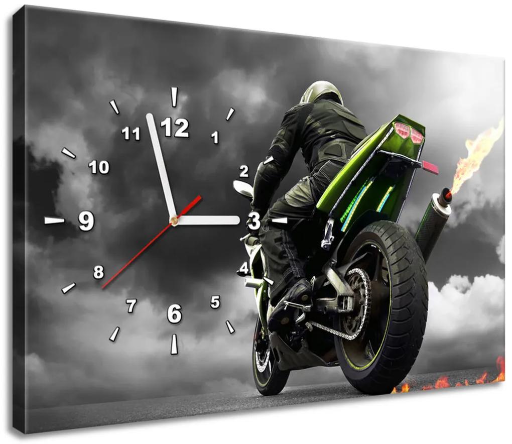 Gario Obraz s hodinami Rychlá motorka s plamenem Velikost: 60 x 40 cm