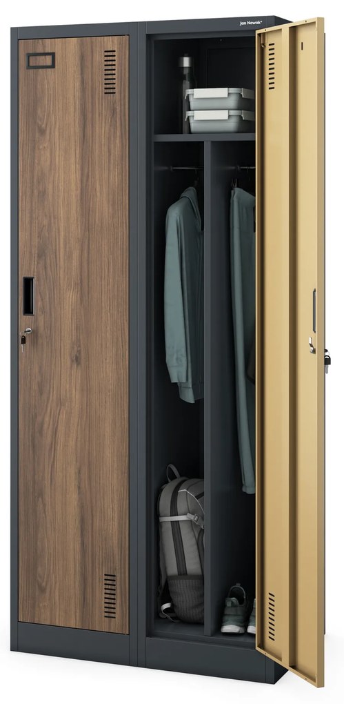 Šatní skříňka pro zaměstnance 4-boxová, antracit/ořech, 800x1800x500 mm: KACPER Eco Design
