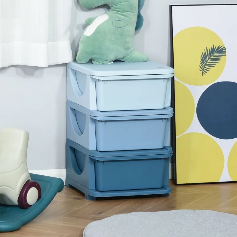 Dětská zásuvková skříňka (organizér) s úložnými boxy na hračky, modrá 37 x 37 x 56,5 cm 311-023BU