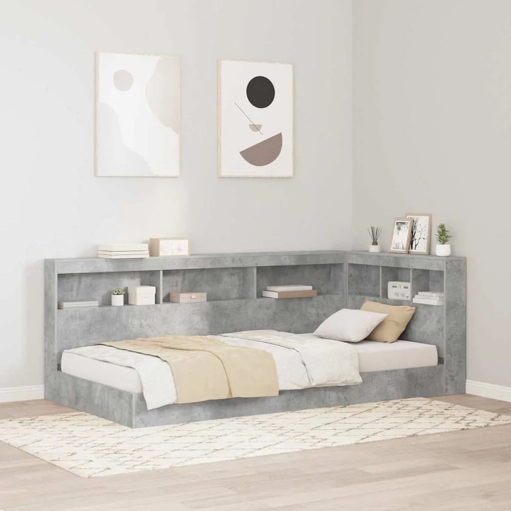 Knihovna postel Betonově šedá 75 x 190 cm Kompozitní dřevo 3335756
