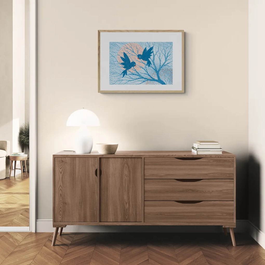 Barbora Brůnová | Ptáčci v zimě Rám: Černý, Velikost: 40 x 30 cm