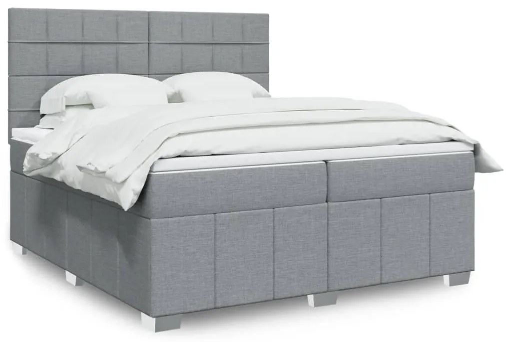 Box spring postel s matrací světle šedá 200 x 200 cm textil