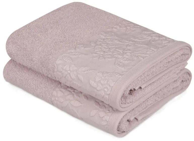 Sada 2 světle fialových ručníků z čisté bavlny, 50 x 90 cm