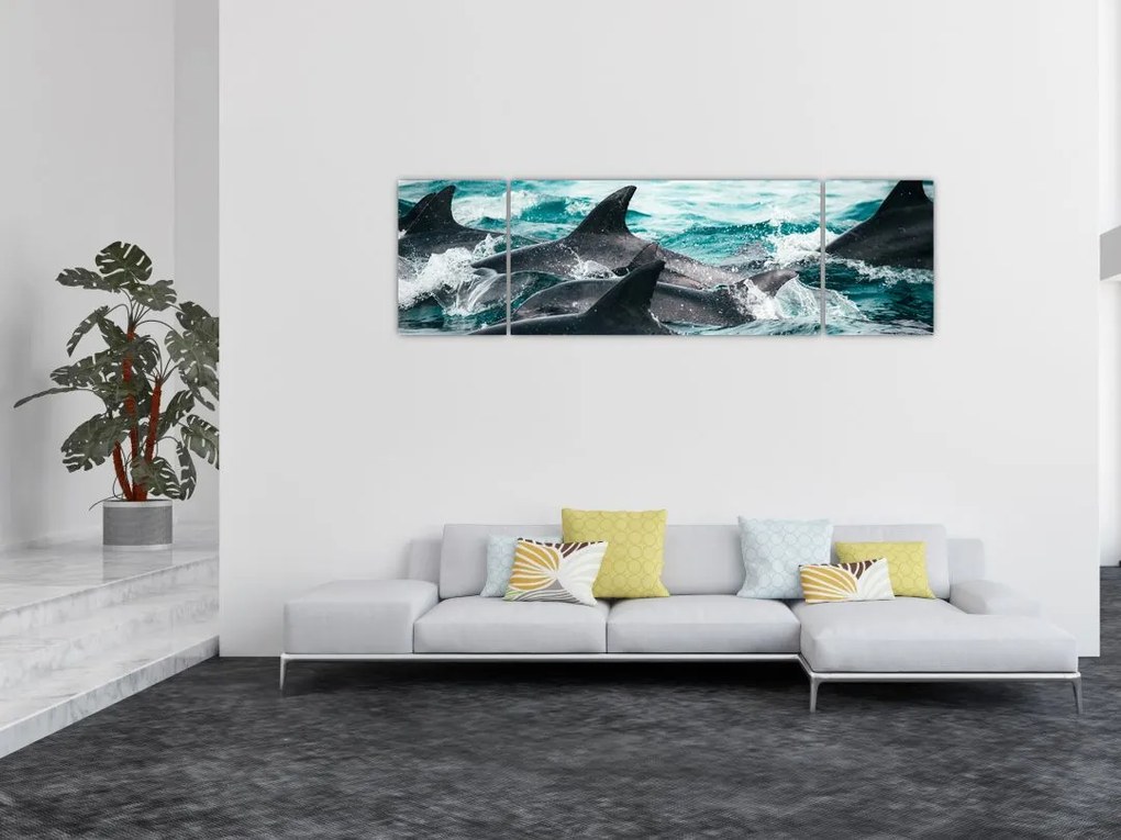 Obraz - Delfíni v oceáně (170x50 cm)