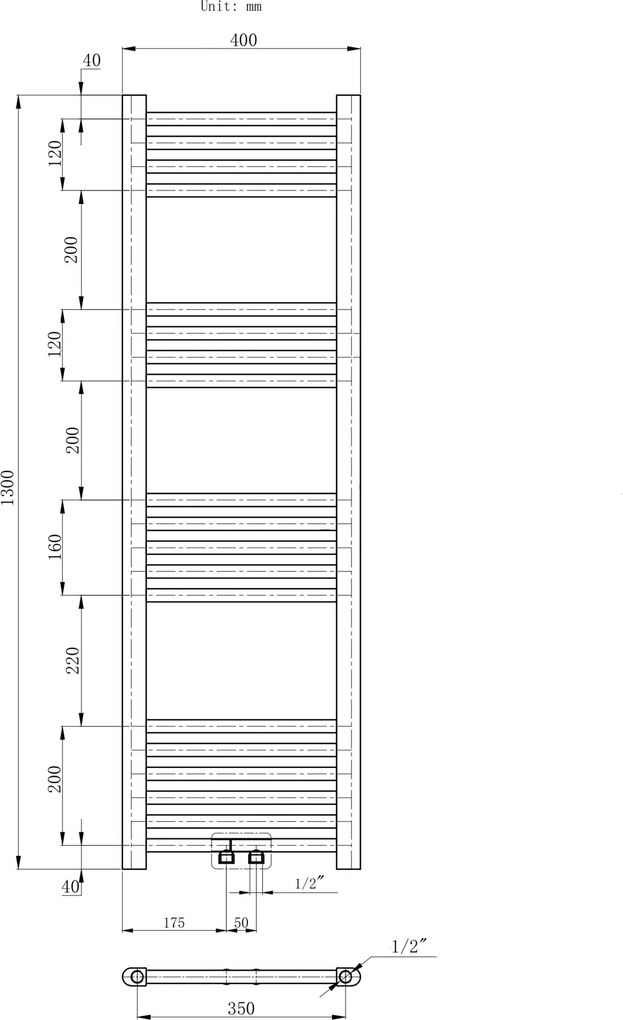 Gamma Erga Simple, topné těleso 1300x400 mm, 441 W, bílá, ERG-LAV-SIMP-13040-WH