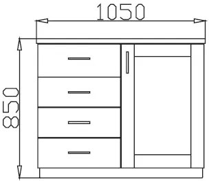 Komoda K3 - buk Moření: B12, Úchyty: Úchyt - kód 12191, Typ pojezdu: Soft close/tip on