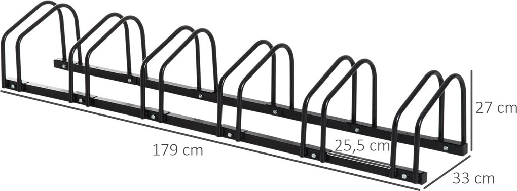 HOMCOM Stojan na kola Stojan na kola odolný proti povětrnostním vlivům Odolný pro montáž na podlahu i stěnu Ocelový až pro 6 kol Černý 179 x 33 x 27 …