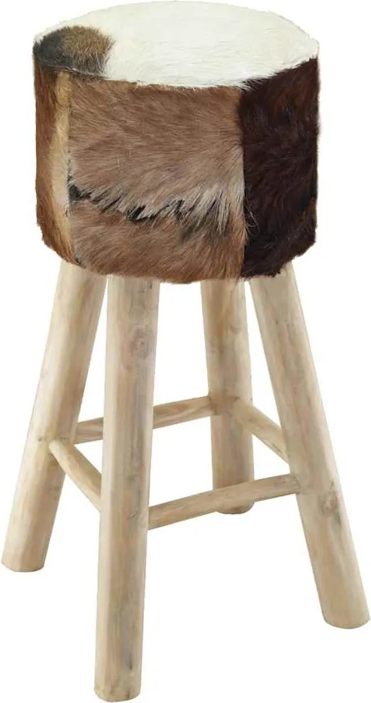 Barová stolička kozí kůže a masivní teak 244542