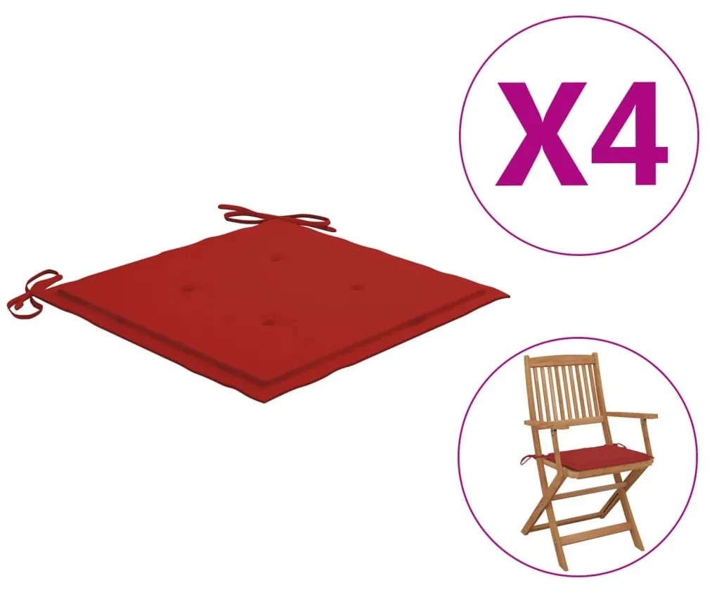 47593 vidaXL Podušky na zahradní židle 4 ks červené 40 x 40 x 3 cm