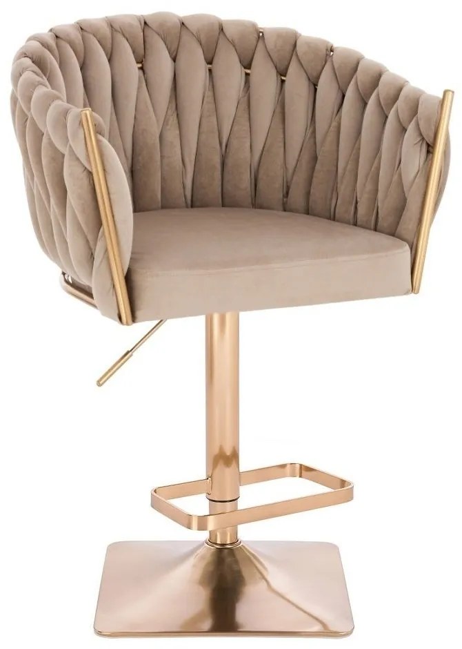 LuxuryForm DESIGN Barová židle NORDEN VELUR na zlaté hranaté podstavě - latte