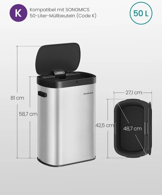 Automatický odpadkový koš 50 l SONGMICS LTB640E01 stříbrný