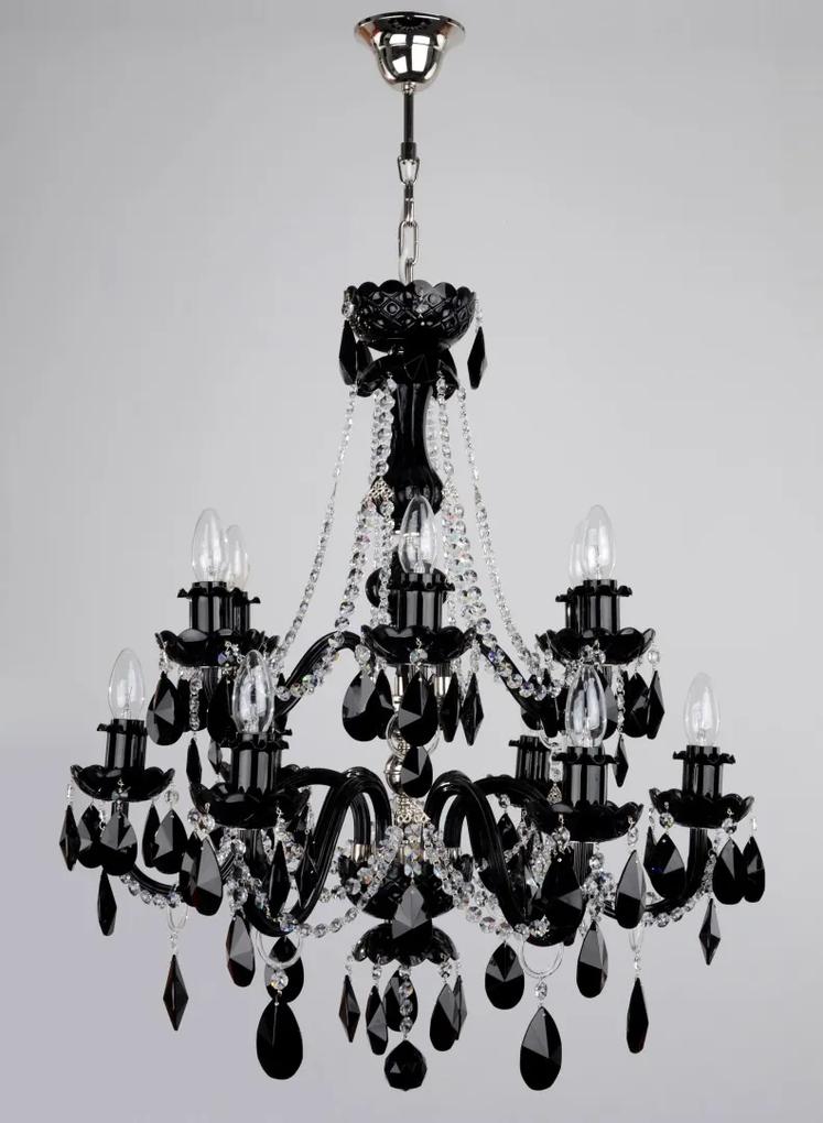 12 Arms Silver crystal chandelier with Black almonds &amp; Clear crystal chains