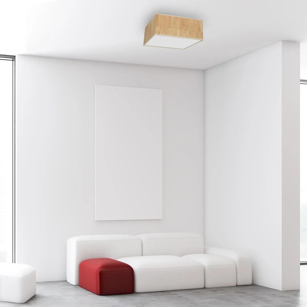 Stropní svítidlo Cork Square, 1x korkové stínítko, (bílé plexisklo), (40cm)