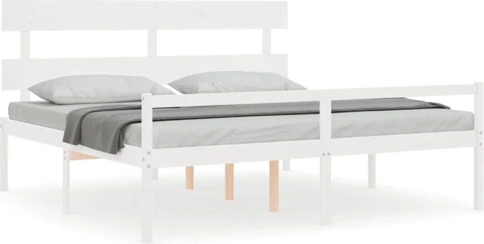 Postel s čelem pro seniory bílý 200x200 cm masivní dřevo 3195372