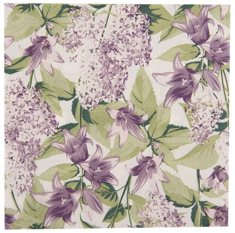 Fialové papírové ubrousky s květinovým motivem 20 ks – 33x33 cm
