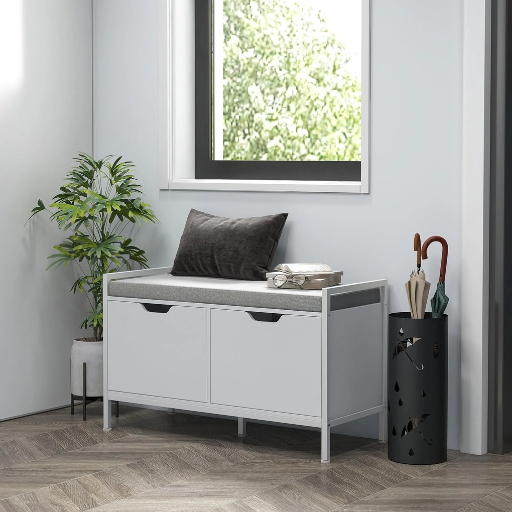 HOMCOM Lavice na boty se sedákem s odnímatelným polstrováním pro 4 páry bot - Lavice do předsíně, chodby, obývacího pokoje 84x35x50 cm Bílá