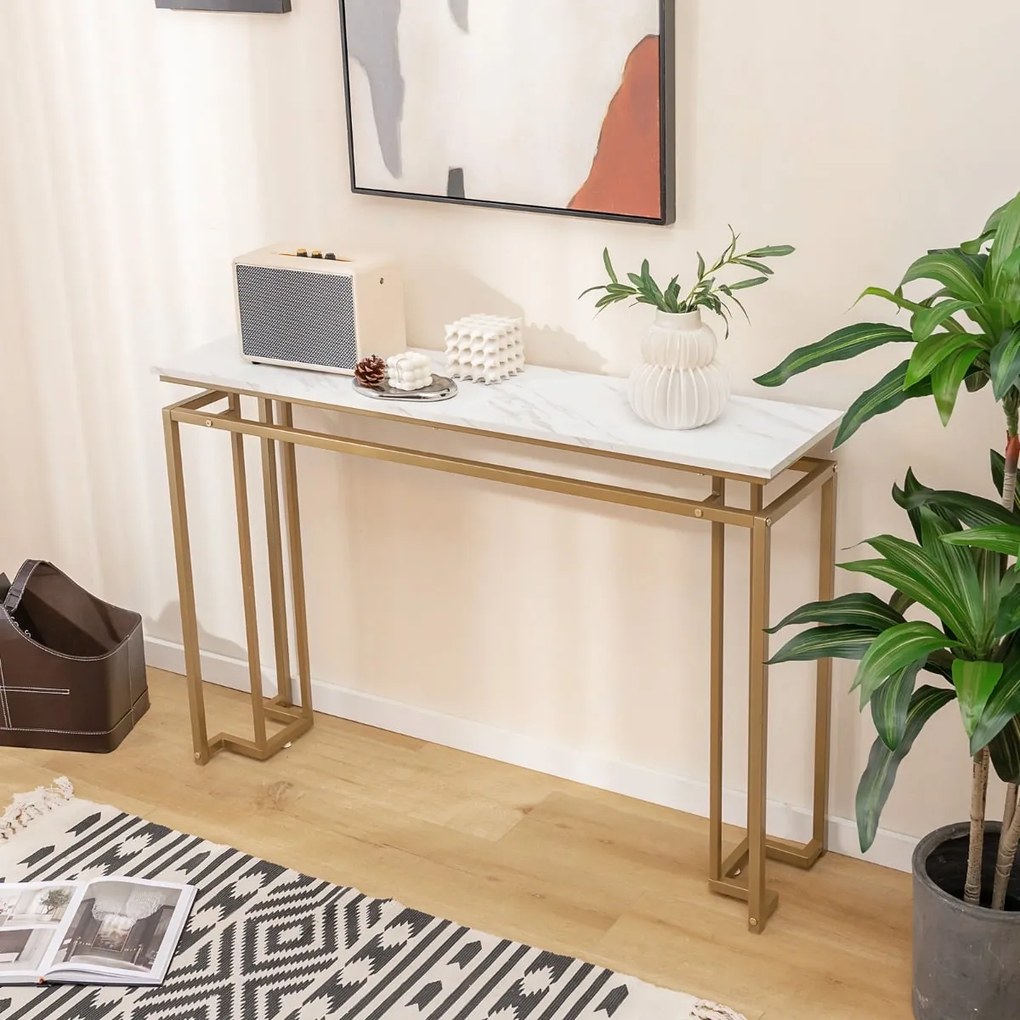 Costway 120 cm konzolový stůl s deskou z umělého mramoru a geometrickým kovovým