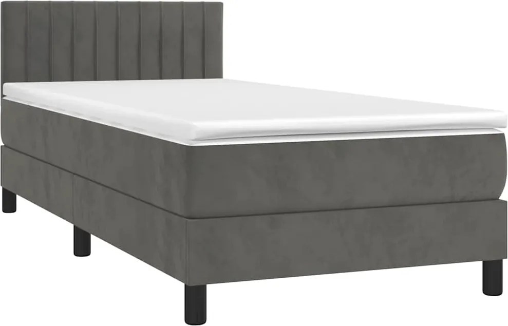 Box spring postel s matrací a LED tmavě šedá 90x200 cm samet 3134502