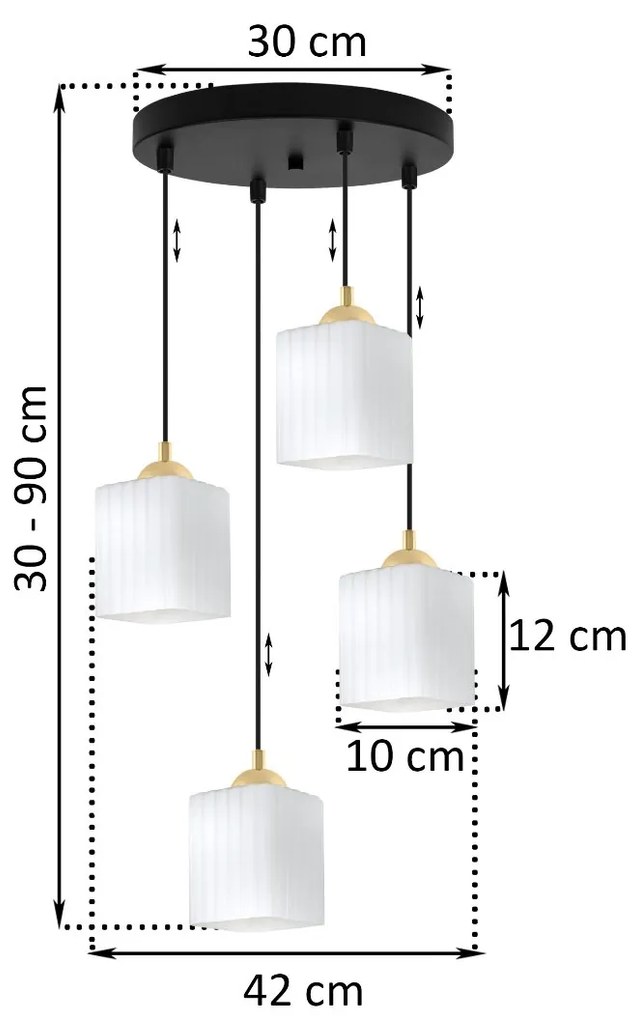 Závěsné svítidlo Riffle Square, 4x bílé skleněné stínítko, b/g, o