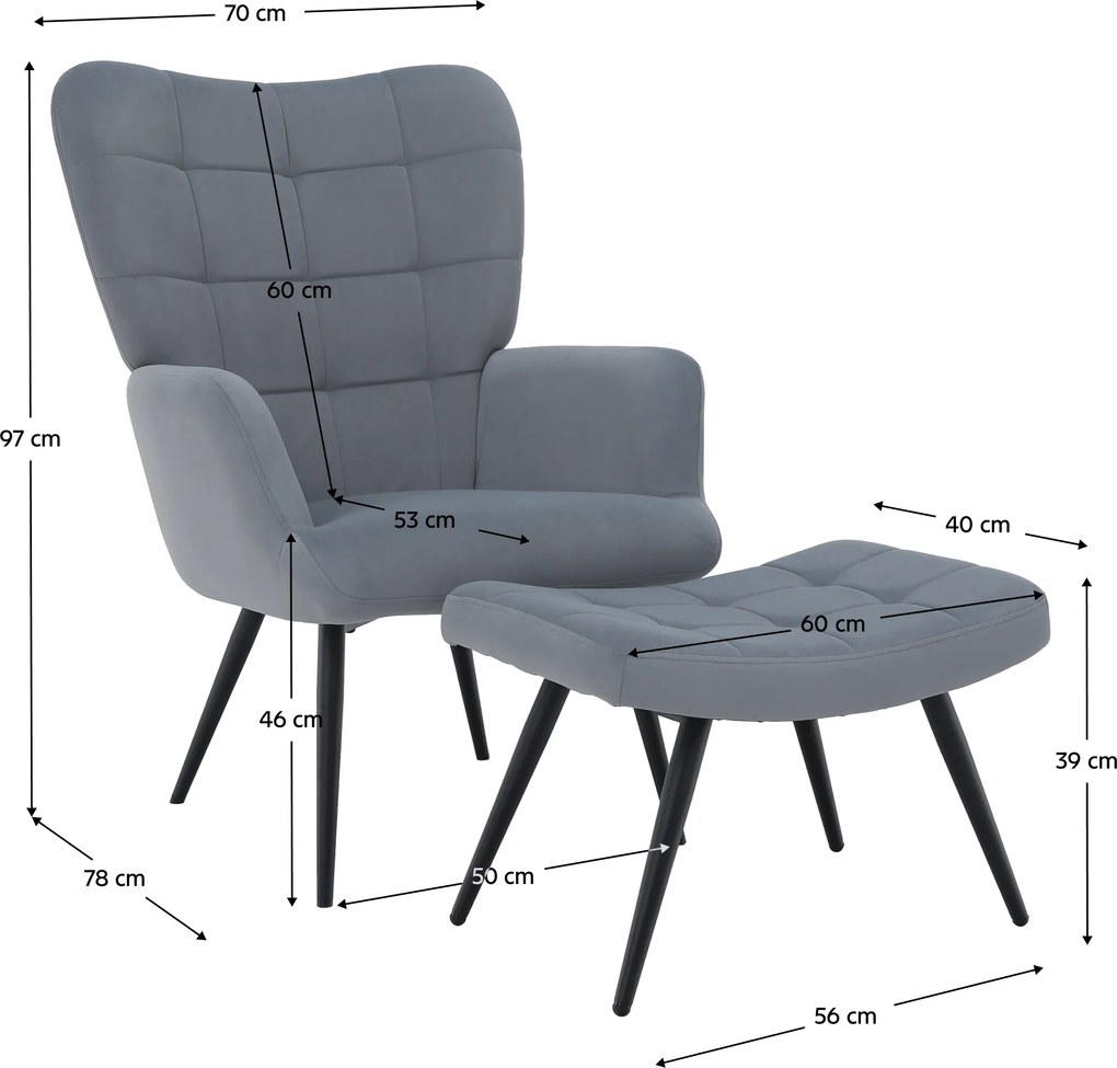 Křeslo s podnoží, šedá Velvet látka/černá, HABEN
