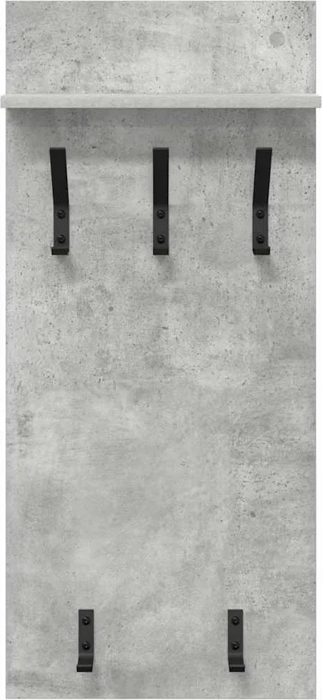 věšák, nástěnný, 1 prkno, polička, háčky, kompozitní dřevo, 90x40x10 cm, beton šedá, Dekorino TK20260010