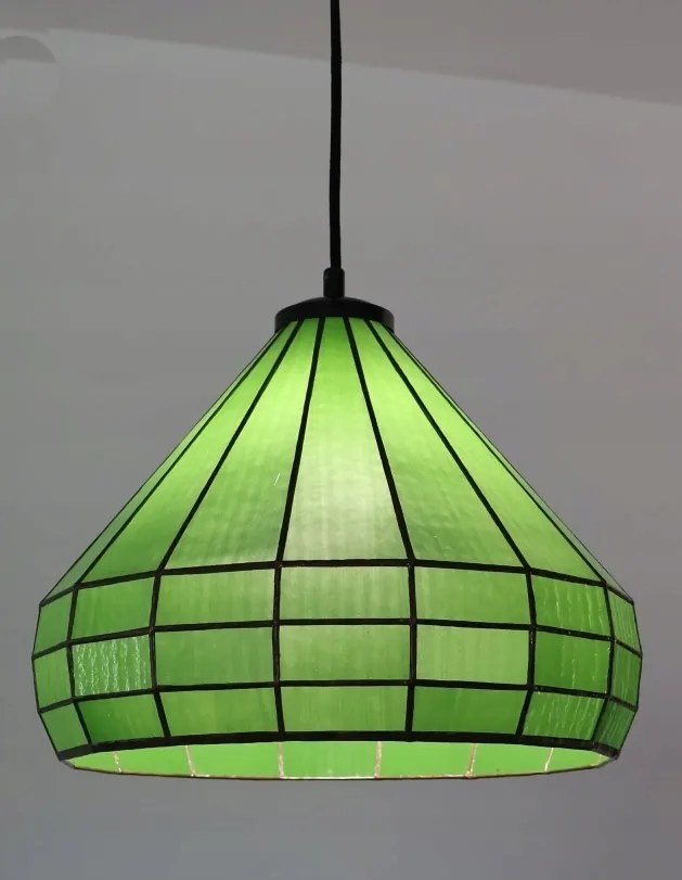 Závěsná vitrážová lampa ArtDec F3 Ø30 zeleň