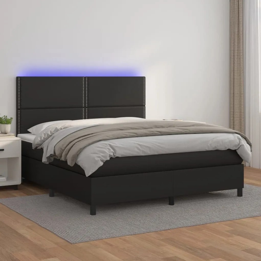 Box spring postel s matrací a LED černá 180x200 cm umělá kůže 3135897
