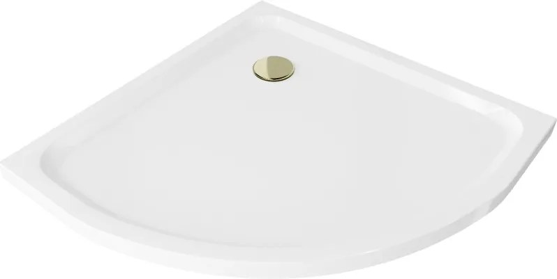 Mexen Flat sprchová vanička půlkruhová slim 90 x 90 cm, bílá, sifon zlatý - 41109090G