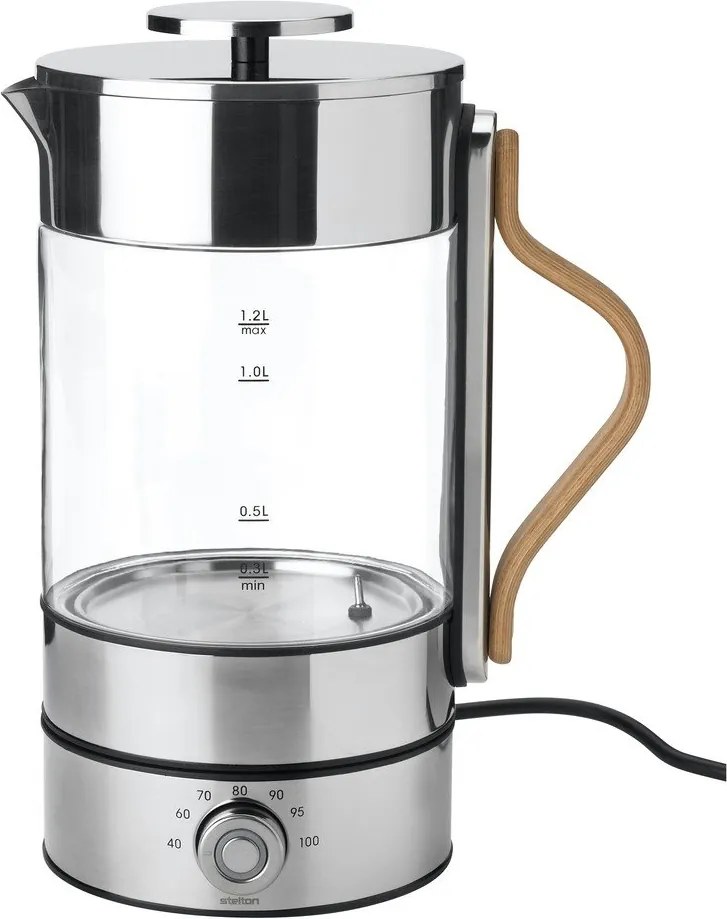 Skleněná rychlovarná konvice ve stříbrné barvě 1,2 l Emma – Stelton