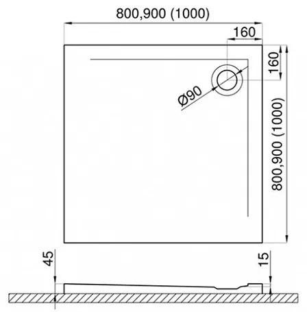 Polimat Čtvercová akrylátová sprchová vanička Geos 80x80 (90x90, 100x100) Barva: Bílá, Rozměry (cm): 90x90