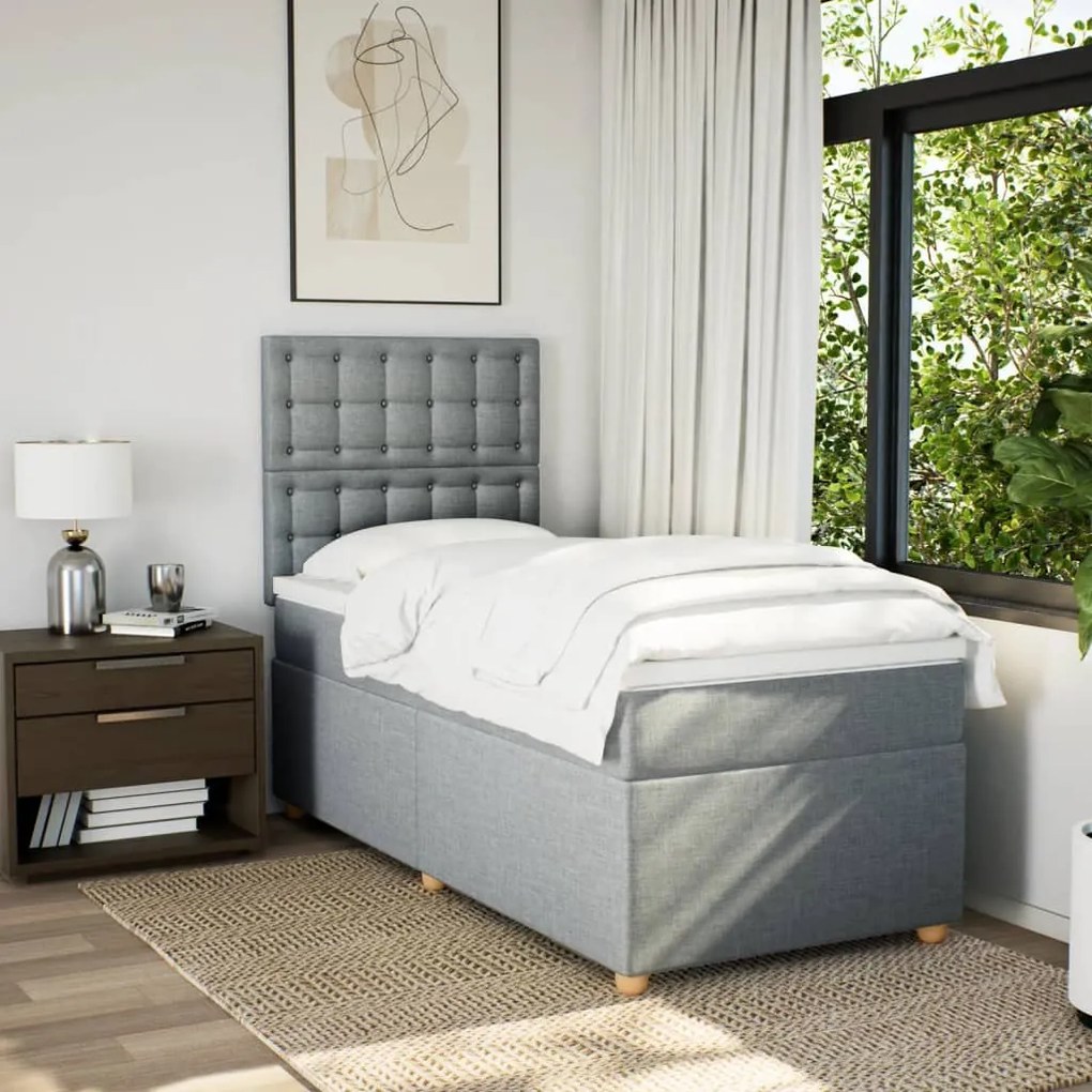 Box spring postel s matrací světle šedá 90x190 cm textil 3291149