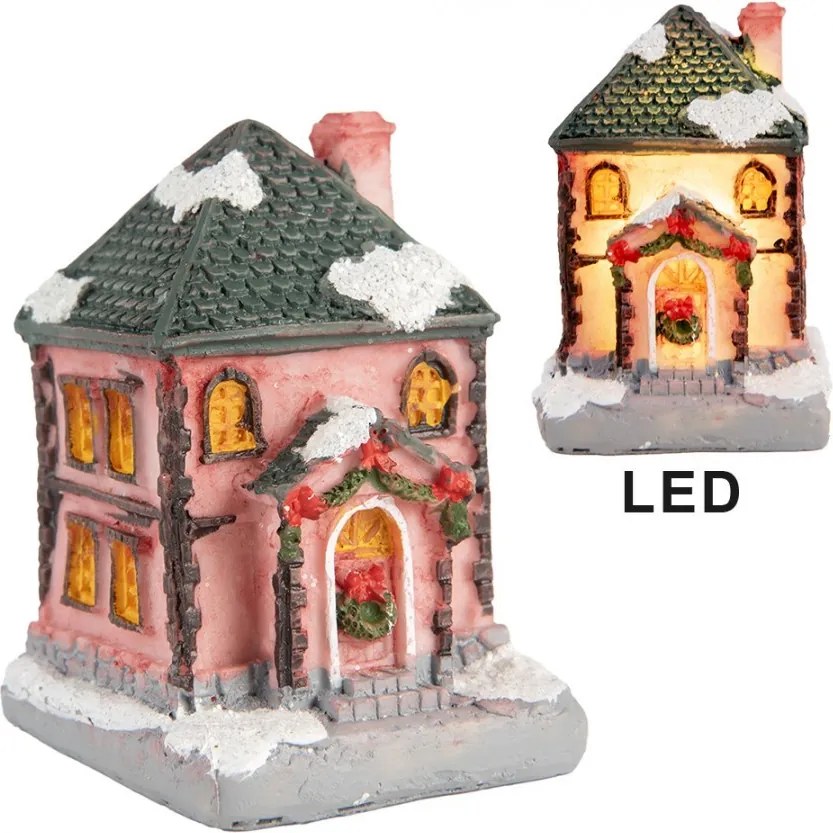 Dekorace malinký svítící růžový domek Manon LED - 4*5*6 cm