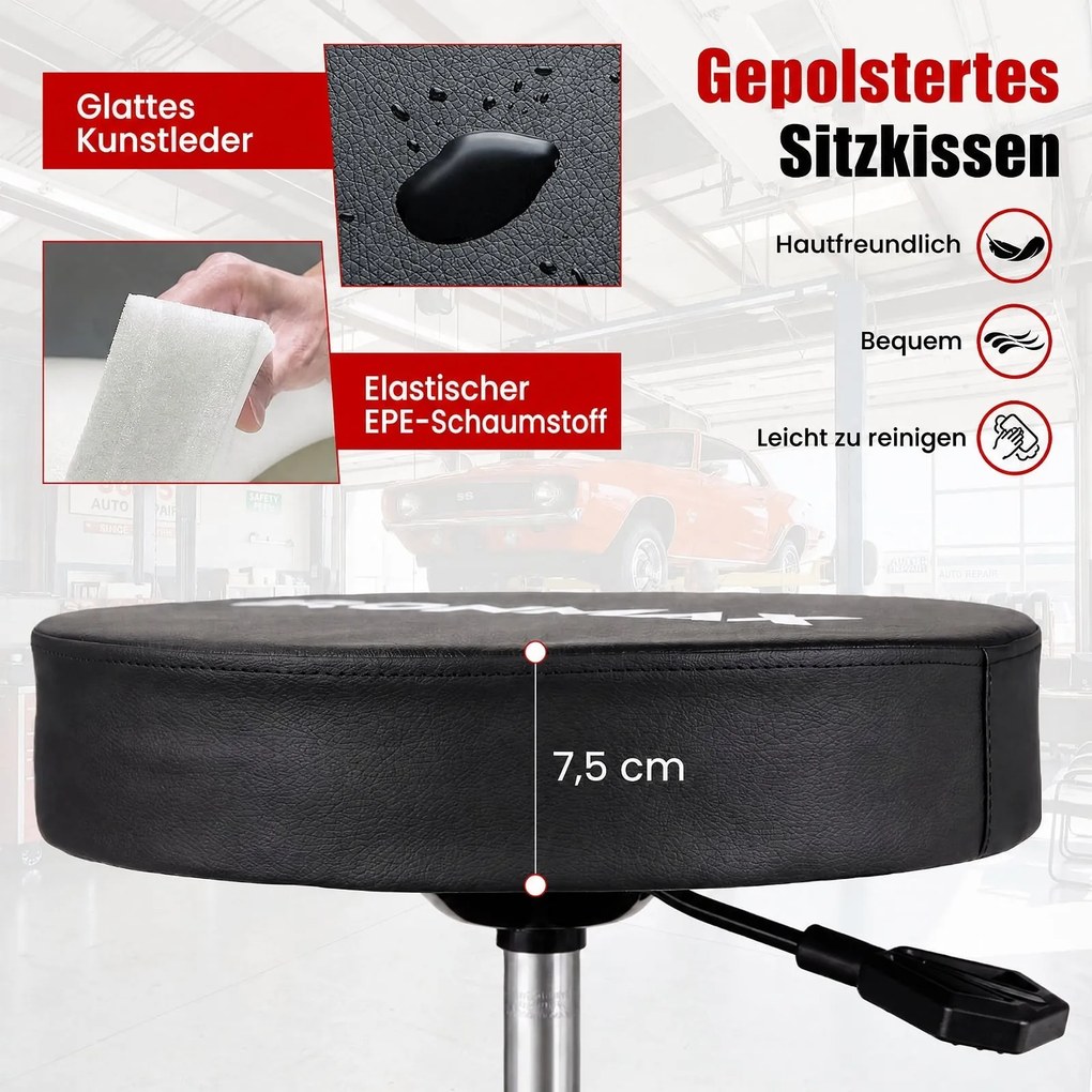 Costway Kulatá dílenská stolička s kolečky 45-58 cm Výškově nastavitelná