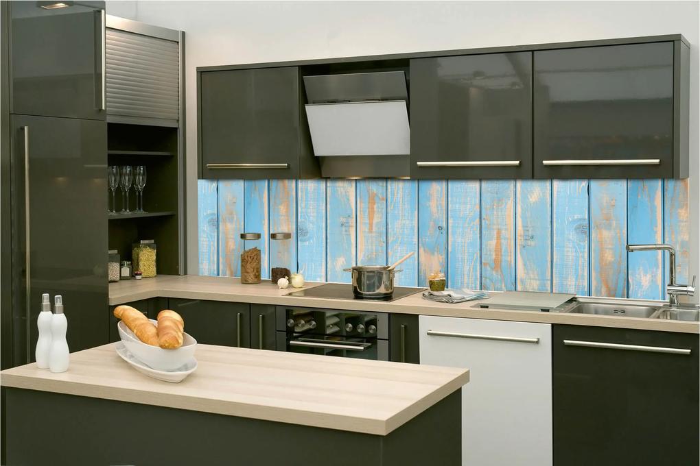 DIMEX | Fototapeta do kuchyně Staré modré lamely KI-260-290 | 260 x 60 cm | modrá, béžová