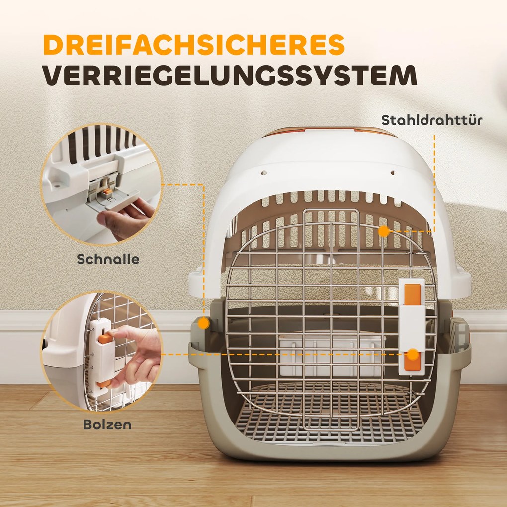 Přepravní box Přepravní box pro kočky Miniaturní psi do 4 kg Přepravní box pro psy s otevírací stříškou Miska na krmivo 49x32x31cm Světle šedý