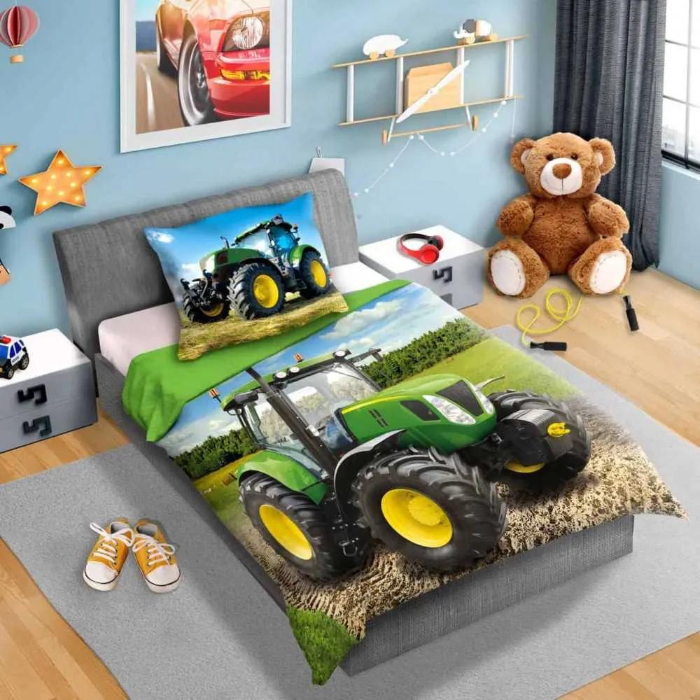 Bavlněné 3D povlečení Zelený traktor