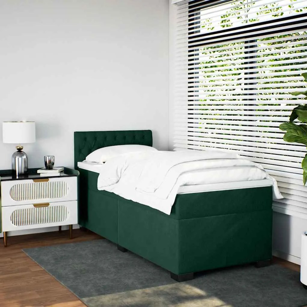 Box spring postel s matrací tmavě zelená 90x190 cm samet 3288495