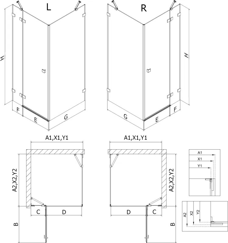 Mexen Lunar, výklopný sprchový kout levý 95 x 90 cm, 8mm čiré sklo, profil růžové zlato, 834-095-090-60-00-L