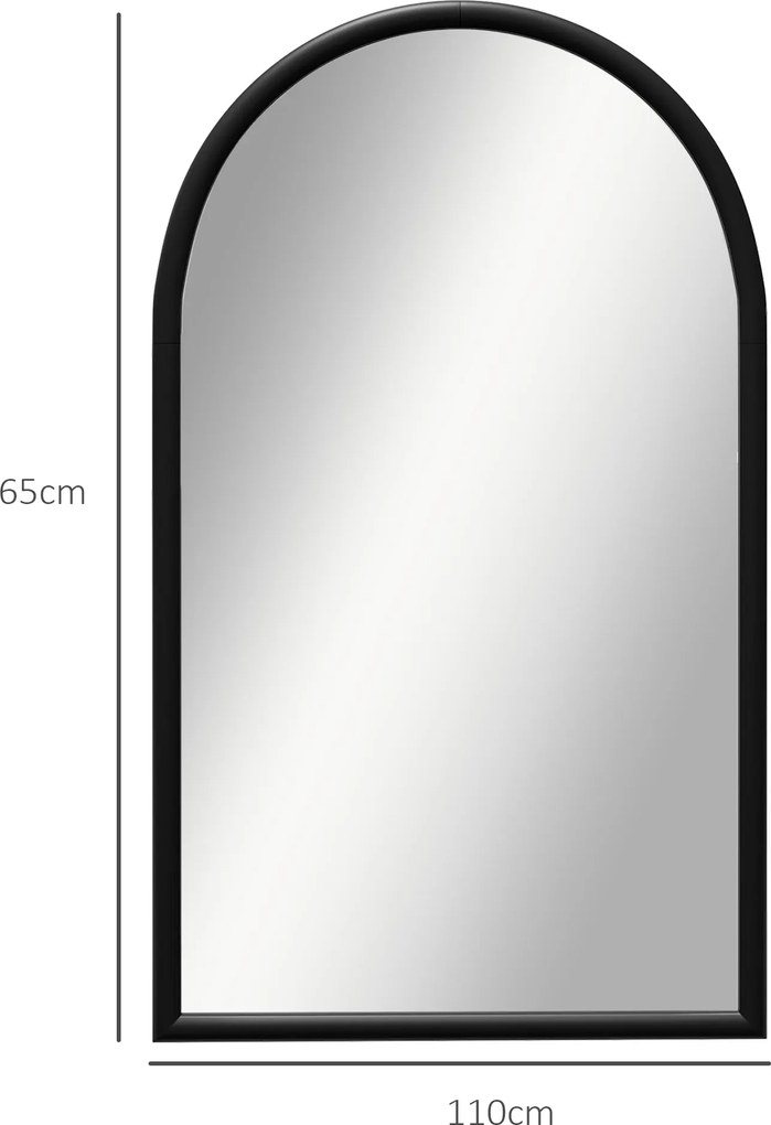 HOMCOM nástěnné zrcadlo s obloukem, 110 x 65 cm, dřevěný rám, obloukové zrcadlo pro obývací pokoj, ložnici, chodbu, černé
