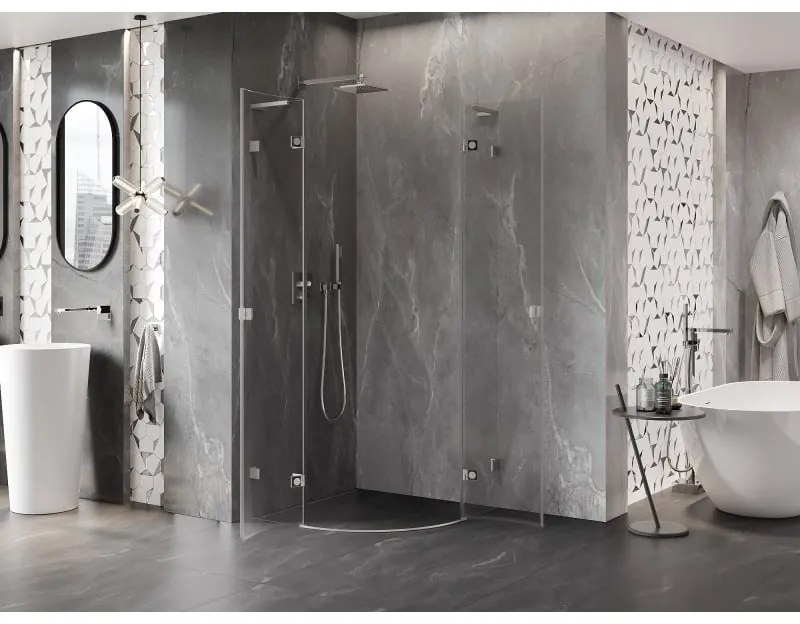 Mexen Lunar, L půlkruhový výklopný sprchový kout 90 x 90 cm, 8mm čiré sklo, ocelový profil, 833L-090L-090P-97-00