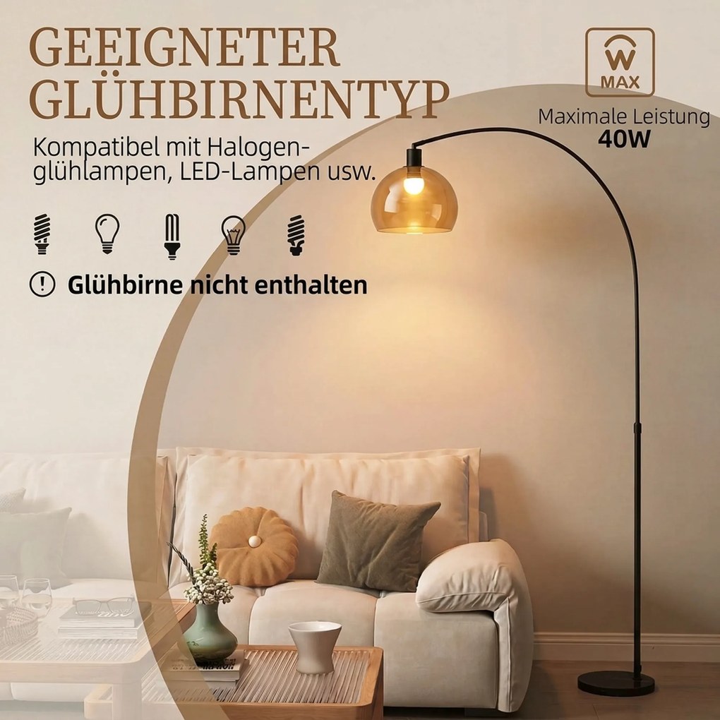 HOMCOM Stojací lampa, ohnutá hlava, nožní spínač, mramorový podstavec, plastový stínidlo, šedá