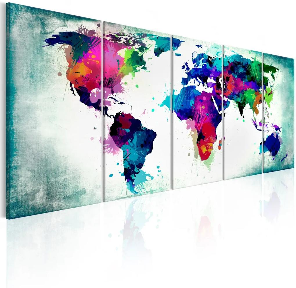 Murando DeLuxe Obraz na zeď - barevná mapa světa Velikost: 125x50 cm