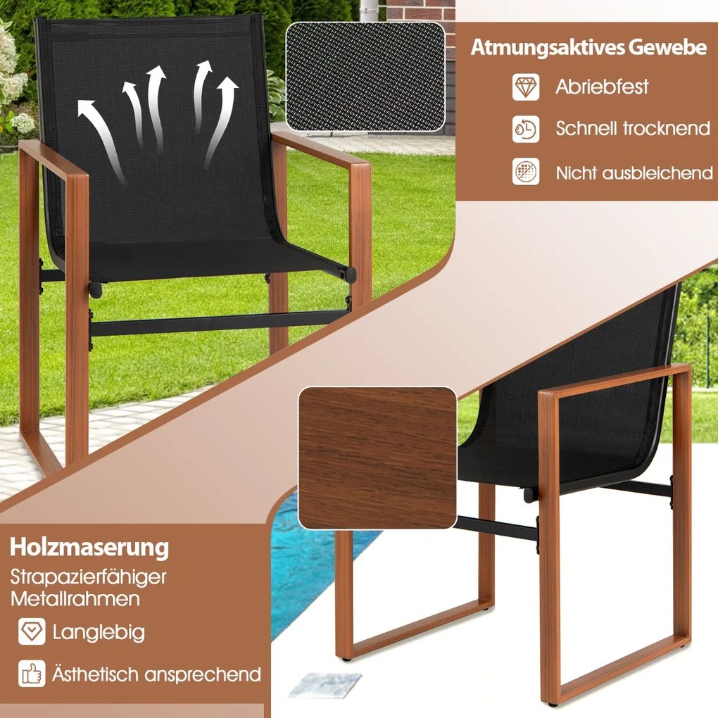 Costway Sada 2 zahradních křesel s prodyšným sedákem a opěradlem – černý
