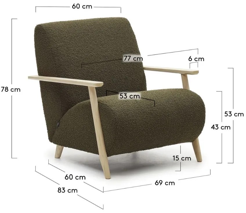 OnaDnes -20% Tmavě zelené látkové křeslo Kave Home Meghan II.