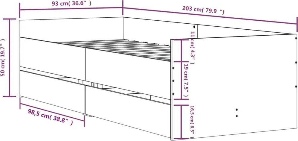 vidaXL Rám postele se zásuvkami 90 x 200 cm [3207349] Barva: dub sonoma