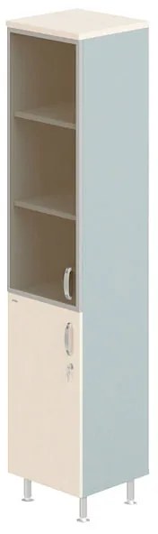 Lenza Kancelářská skříň s dveřmi ze skla/dřeva BERN PLUS, levá, 430 x 430 x 2074 mm, bříza