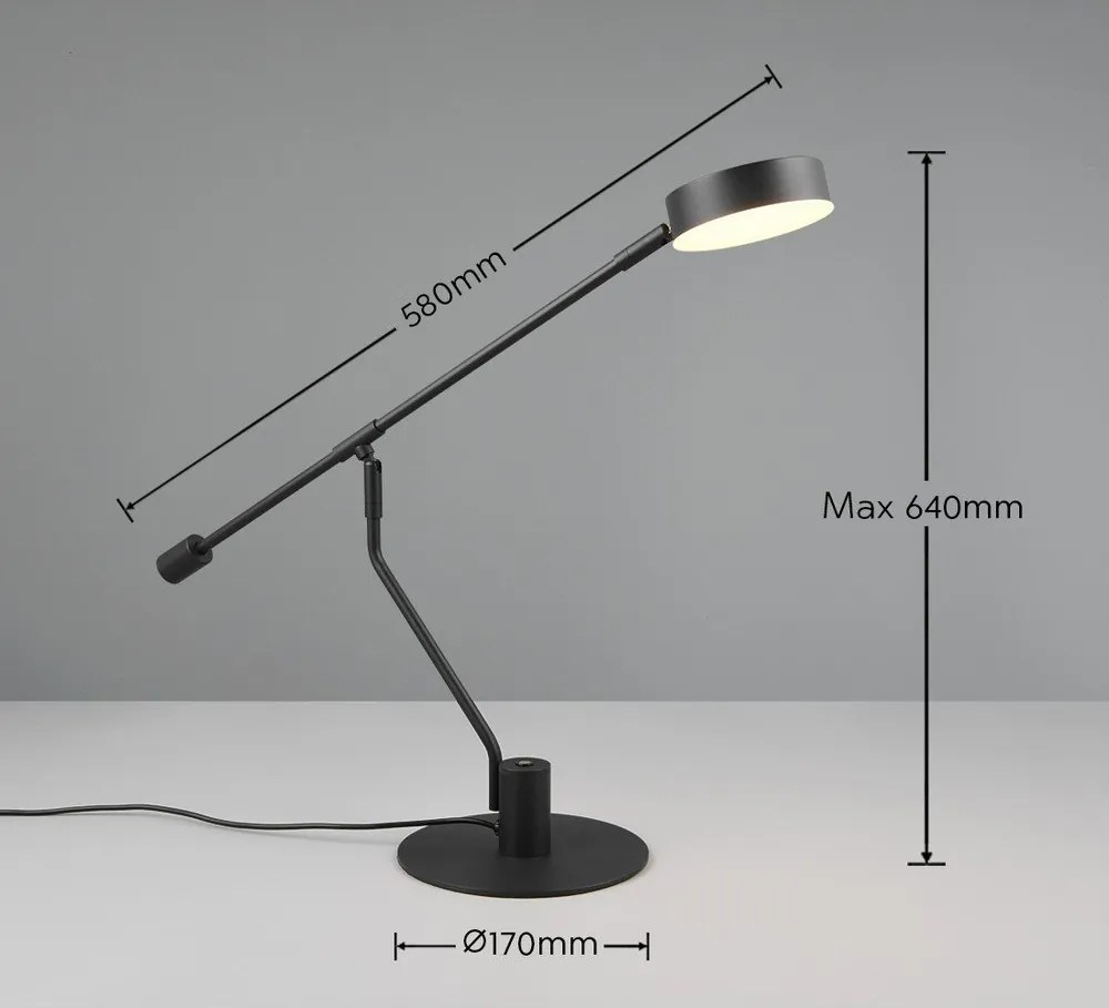 Matně černá LED stolní lampa s ohybatelnou konstrukcí (výška 64 cm) Manduro – Trio