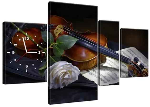 Obraz s hodinami Housle a bílá růže 120x70cm ZP2349A_4AN