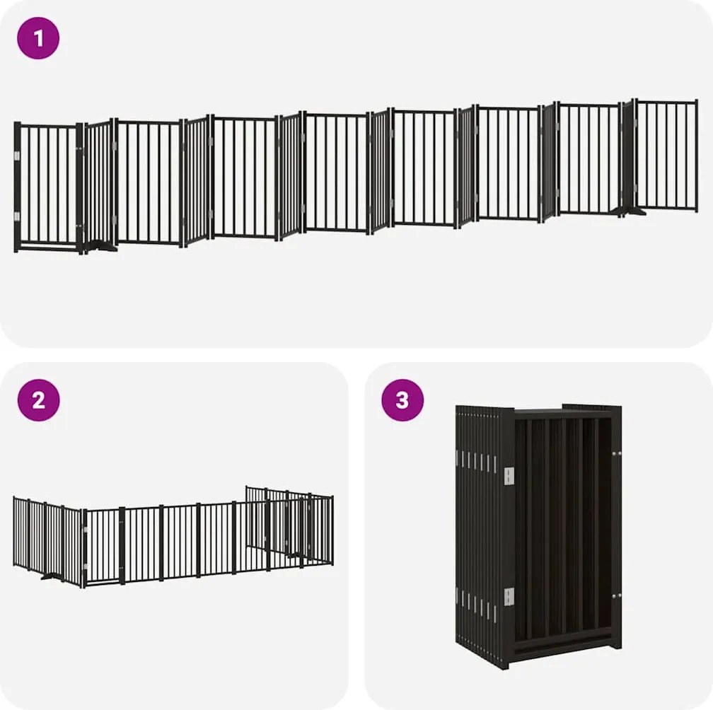 Zábrana pro psy s dvířky skládací 15 panelů černá 750 cm topol 3155714